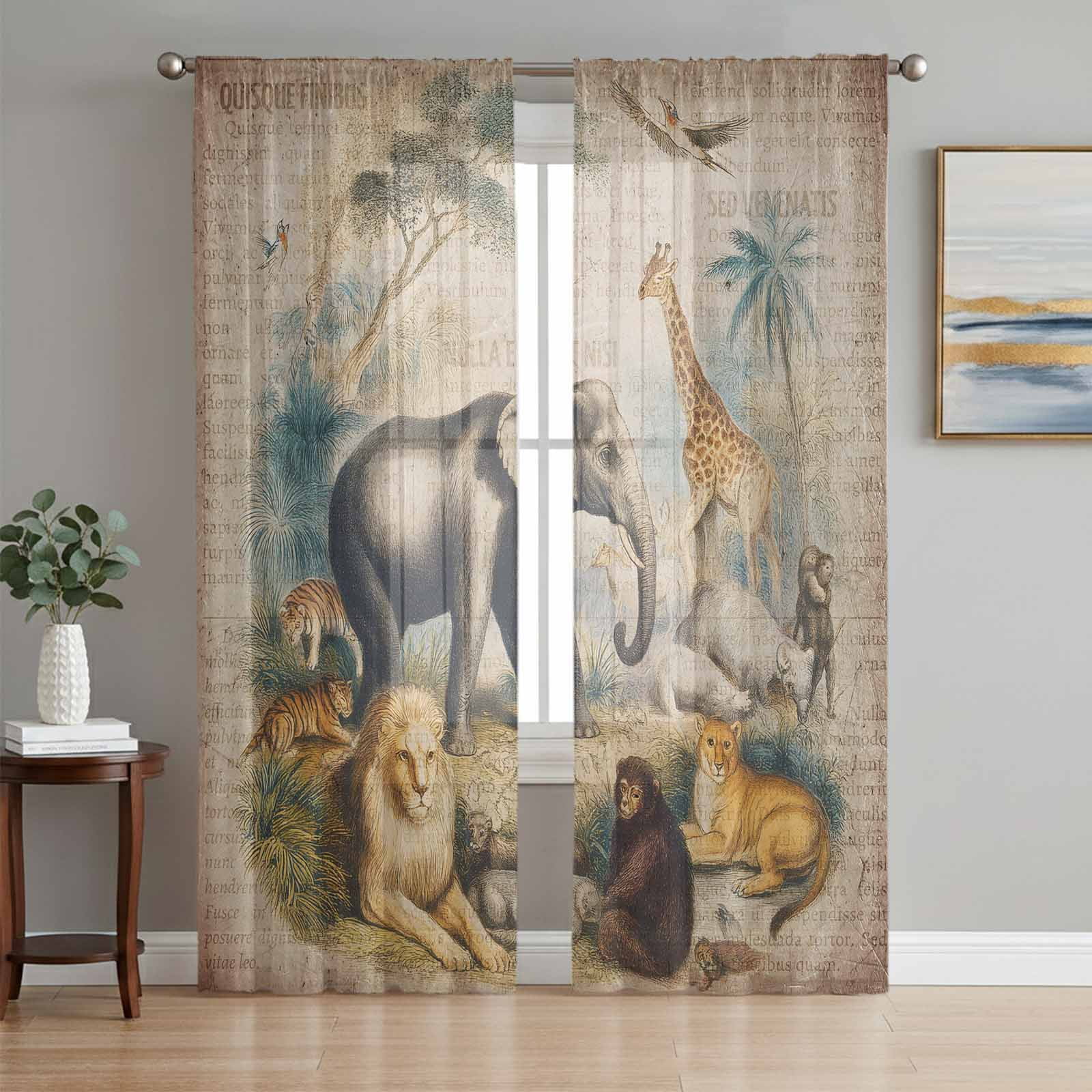 Coastal Animals Semi Sheer Curtains 72 Inch Length 2 Panels Set ...