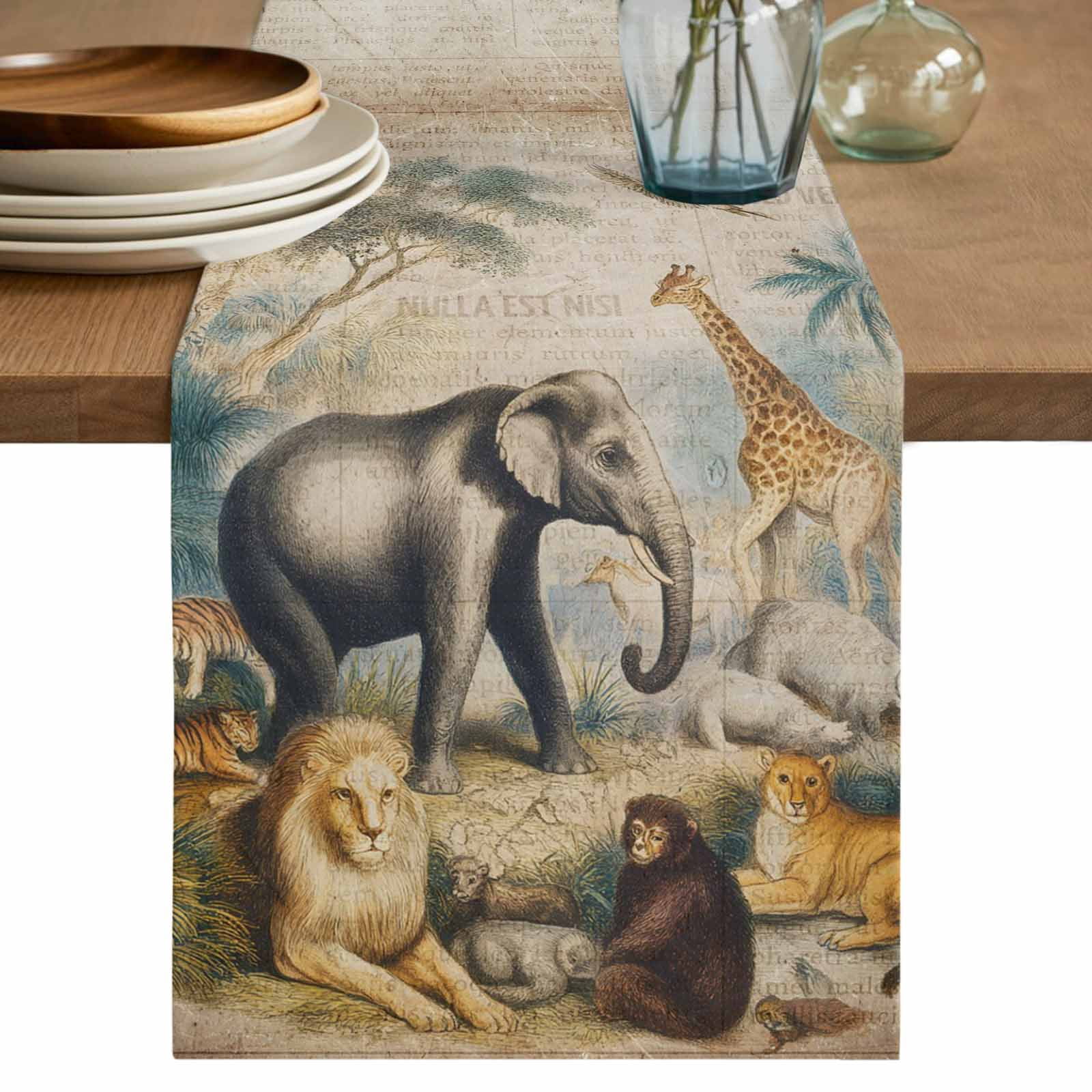 Coastal Animals Table Runner 72 Inches, Vintage Ocean Natural Palm Tree ...