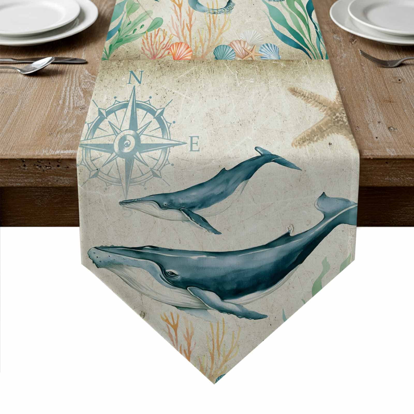 Coastal Animals Table Runner Linen Burlap Table Runner 72 Inches Long ...