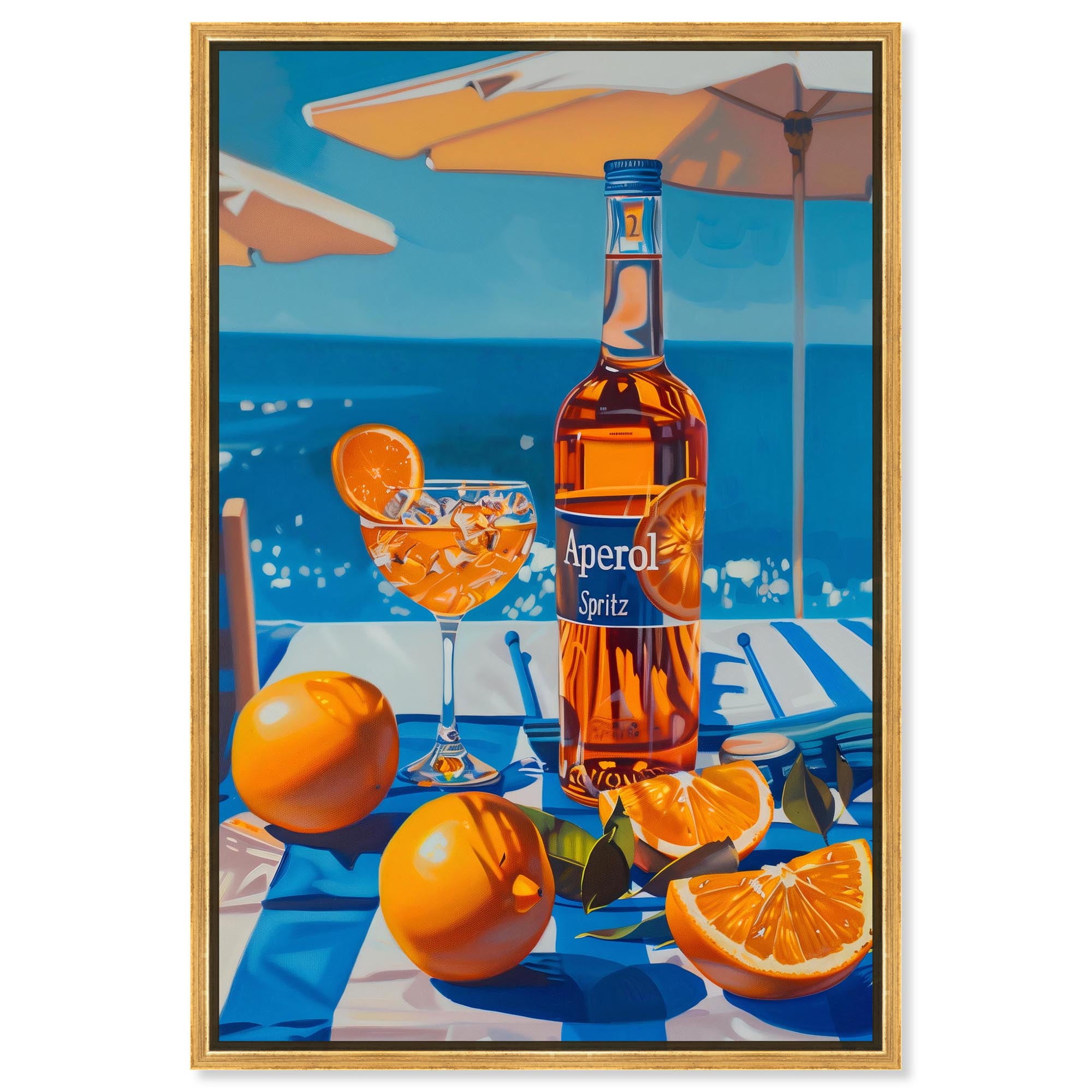 Coastal Aperol Canvas Bar Cart Art by Art Remedy, Gold Frame, 30 x 45 ...