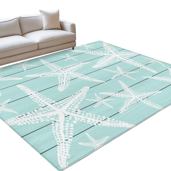 Coastal Aqua Starfish Area Rugs 5x7ft Nautical Ocean Summer Minimalist ...