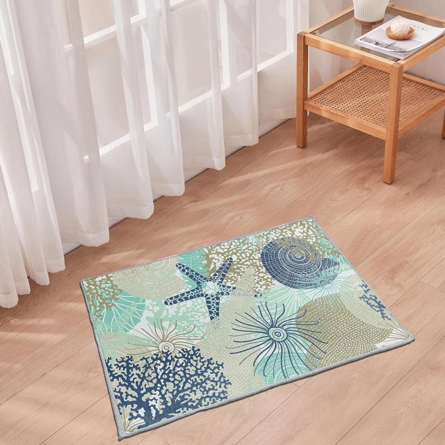 Coastal Area Rug 2x3 - Small Machine Washable Foldable Throw Rugs Non ...