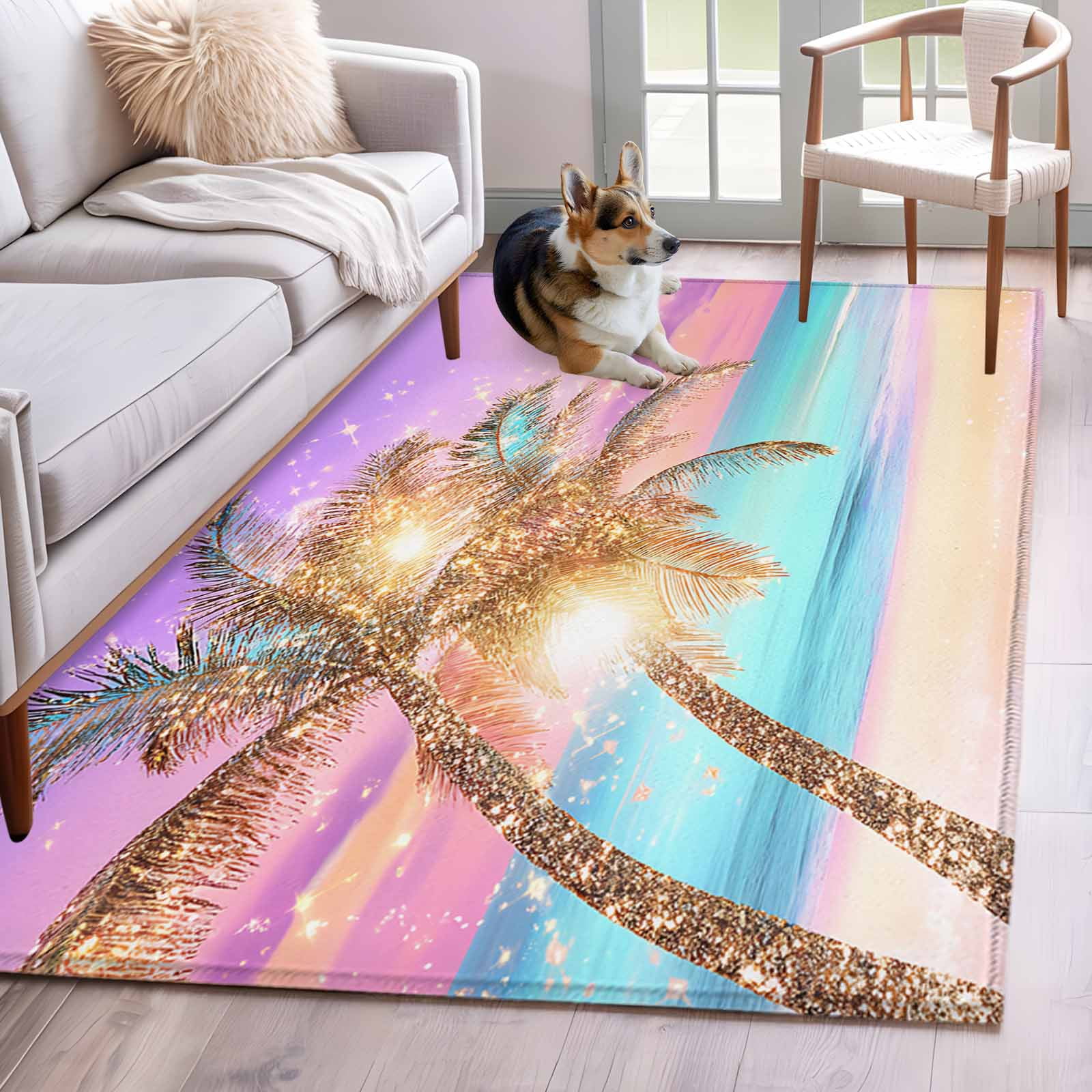 Coastal Area Rug 3x5 FT, Non Slip Entryway Bedside Carpet, Ocean Palm ...