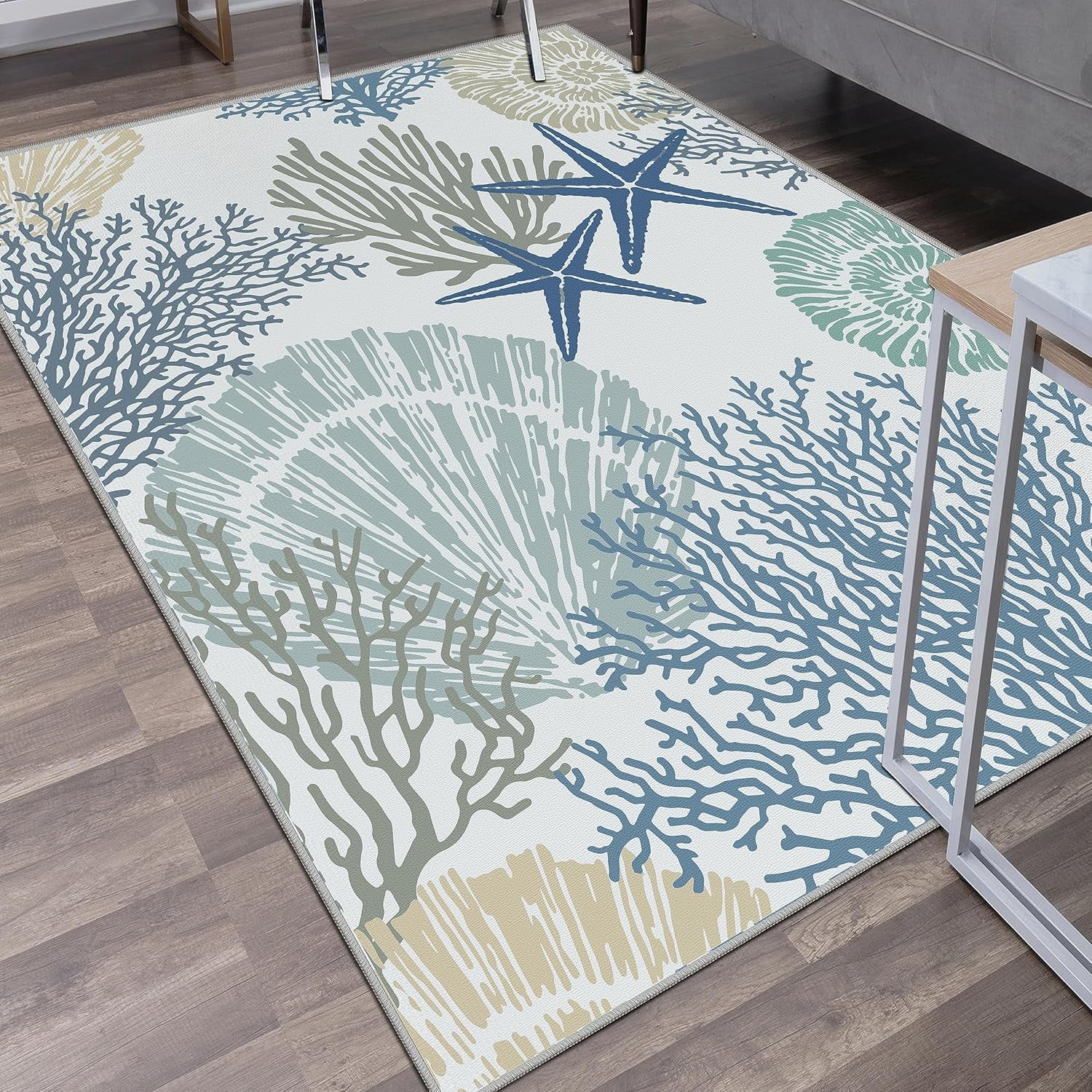 Coastal Area Rugs Nautical Beach Themed Non-Slip Machine Washable Rugs ...