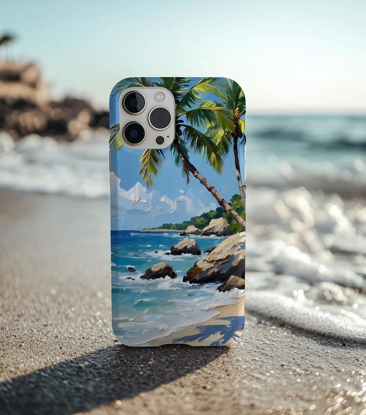 Coastal Art Impasto Beach Scene Phone Case for iPhone 11 to 17 A ...