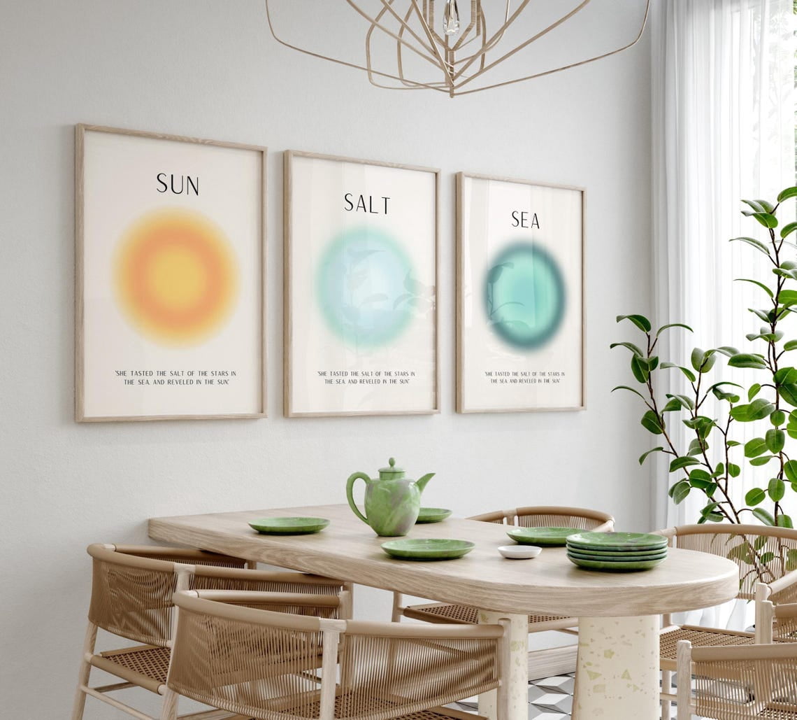 Coastal Aura Art Prints Sun Salt Sea Wall Decor Set 3 Stretched Canvas ...