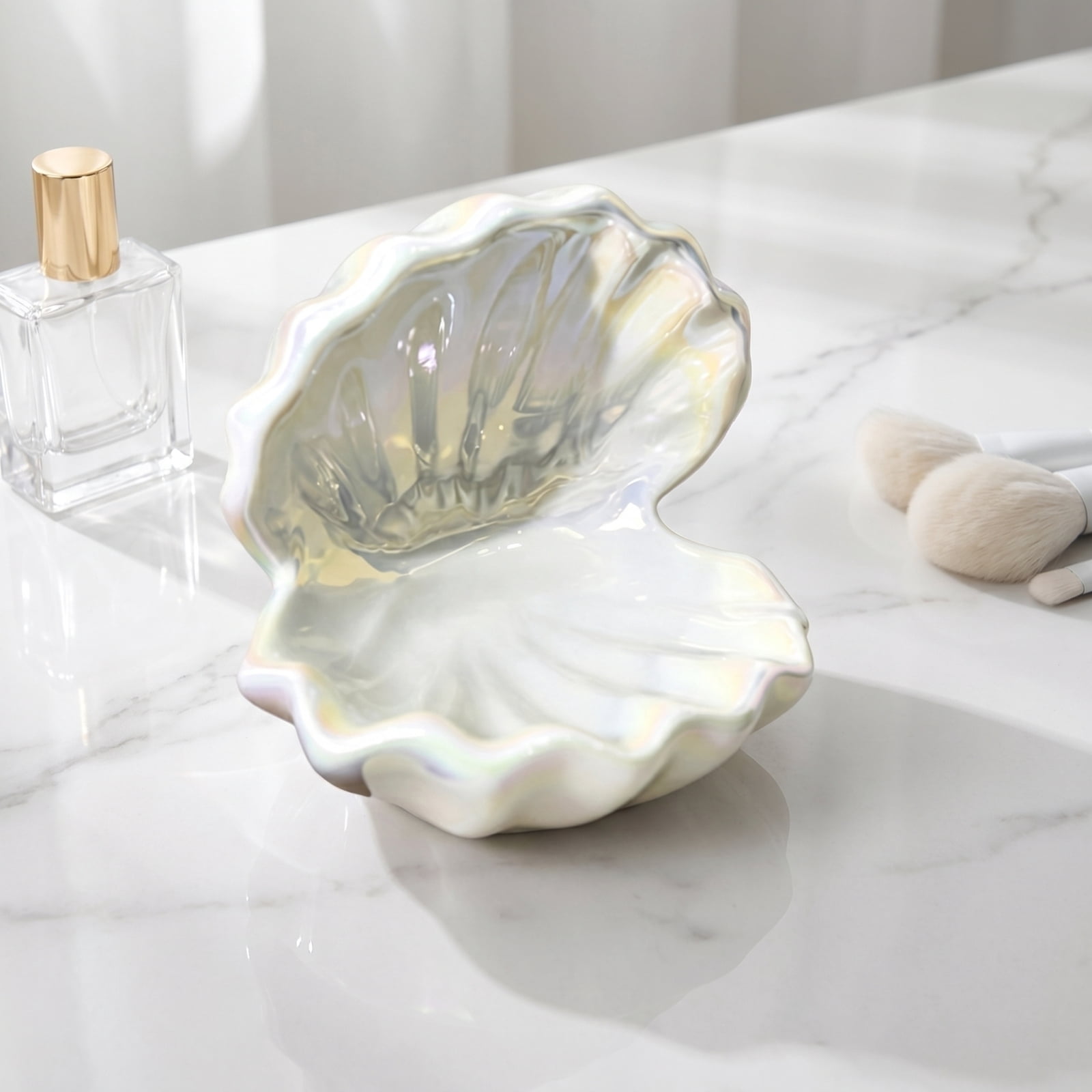 Coastal Bathroom Decor 4.5X4 Inch Ceramic Shell Tray Beach Bathroom ...
