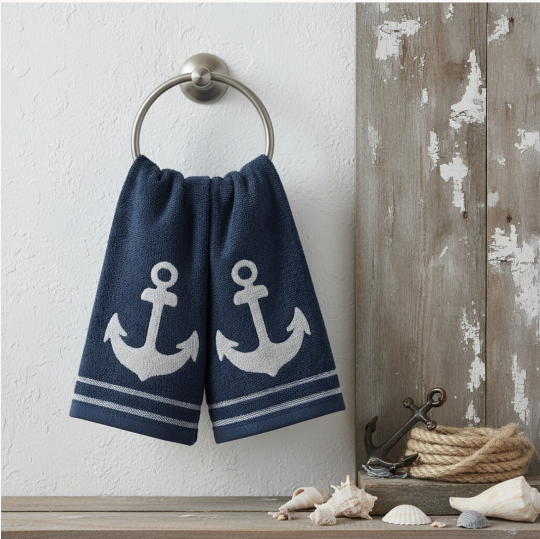 Serafina Home Coastal Bathroom Fingertip Towels – Set of 2 Navy Blue ...