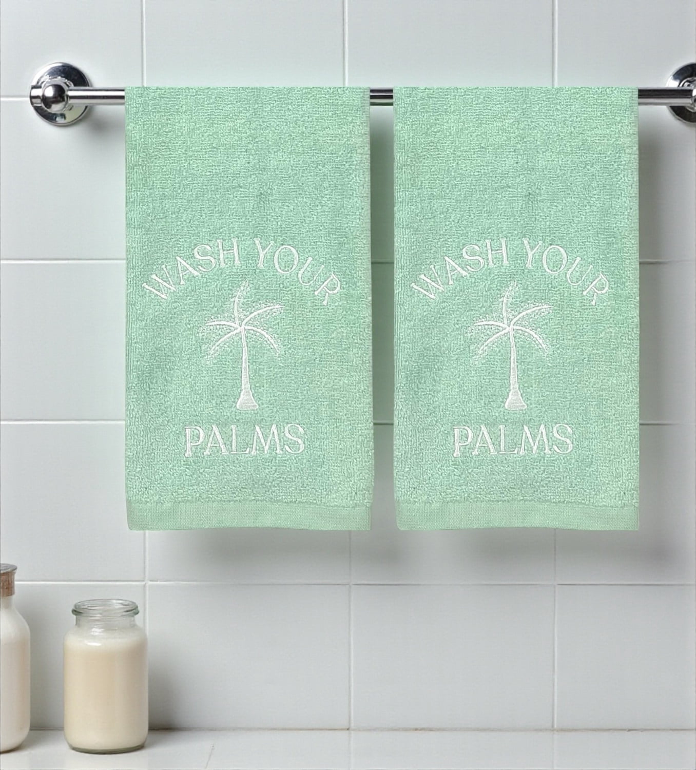 Serafina Home Coastal Bathroom Hand Towels – Set of 2 Light Green 100% ...