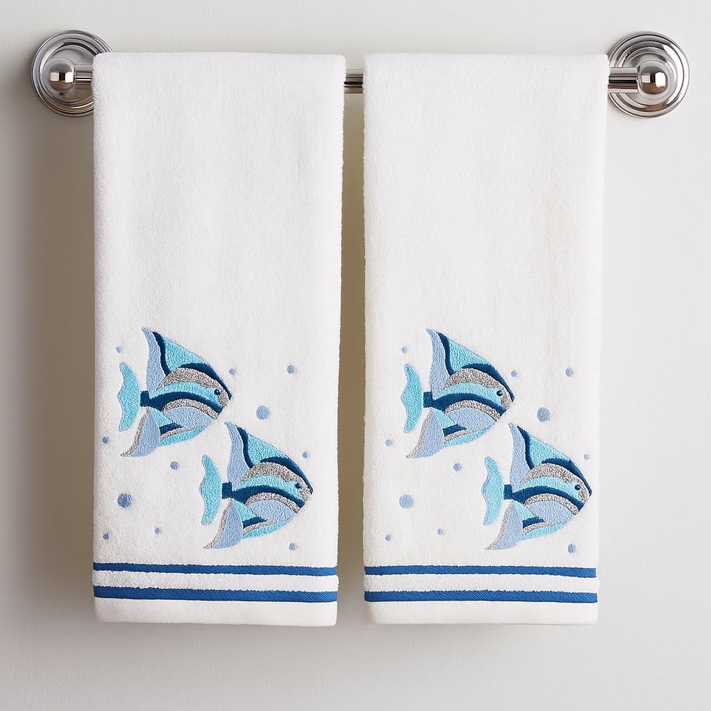 Serafina Home Coastal Bathroom Hand Towels – Set of 2 White 100% Cotton ...