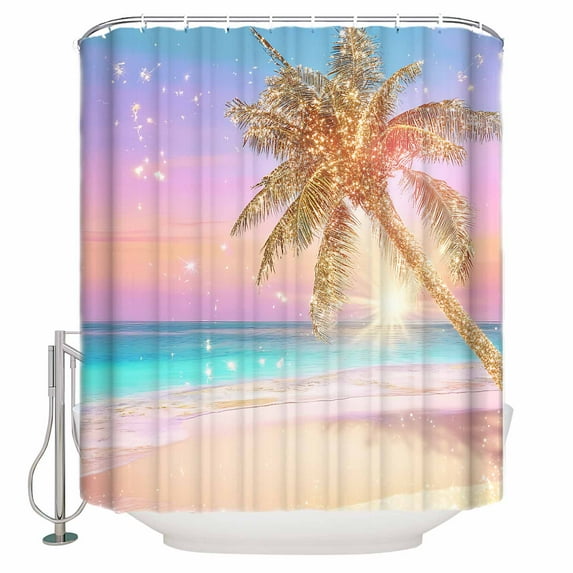 Coastal Bathroom Shower Curtains with 12 Hooks Polyester Waterproof ...