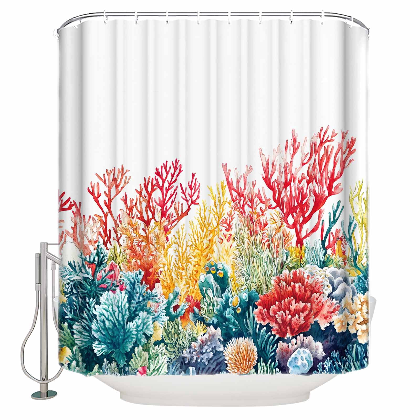 Coastal Bathroom Shower Curtains with 12 Hooks Polyester Waterproof ...