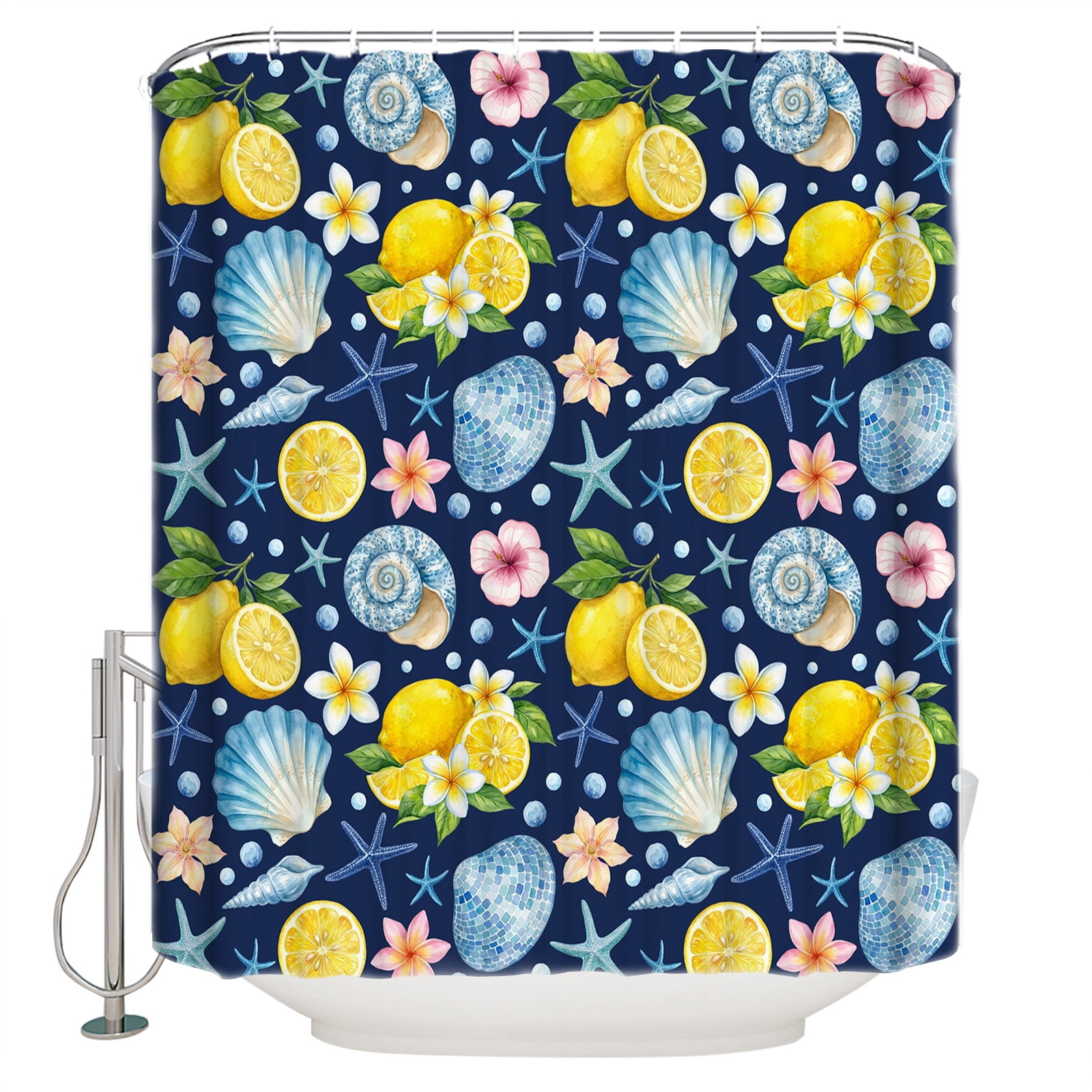 Coastal Bathroom Shower Curtains with 12 Hooks Polyester Waterproof ...