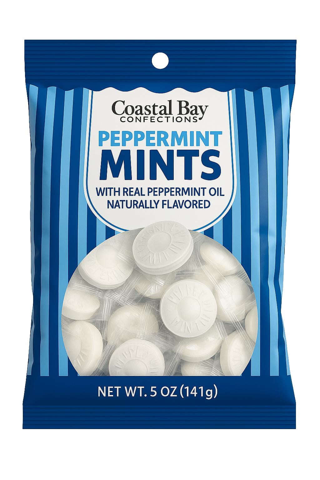 Coastal Bay Confections Naturally Flavored Peppermint Mints, 5 oz Bag ...