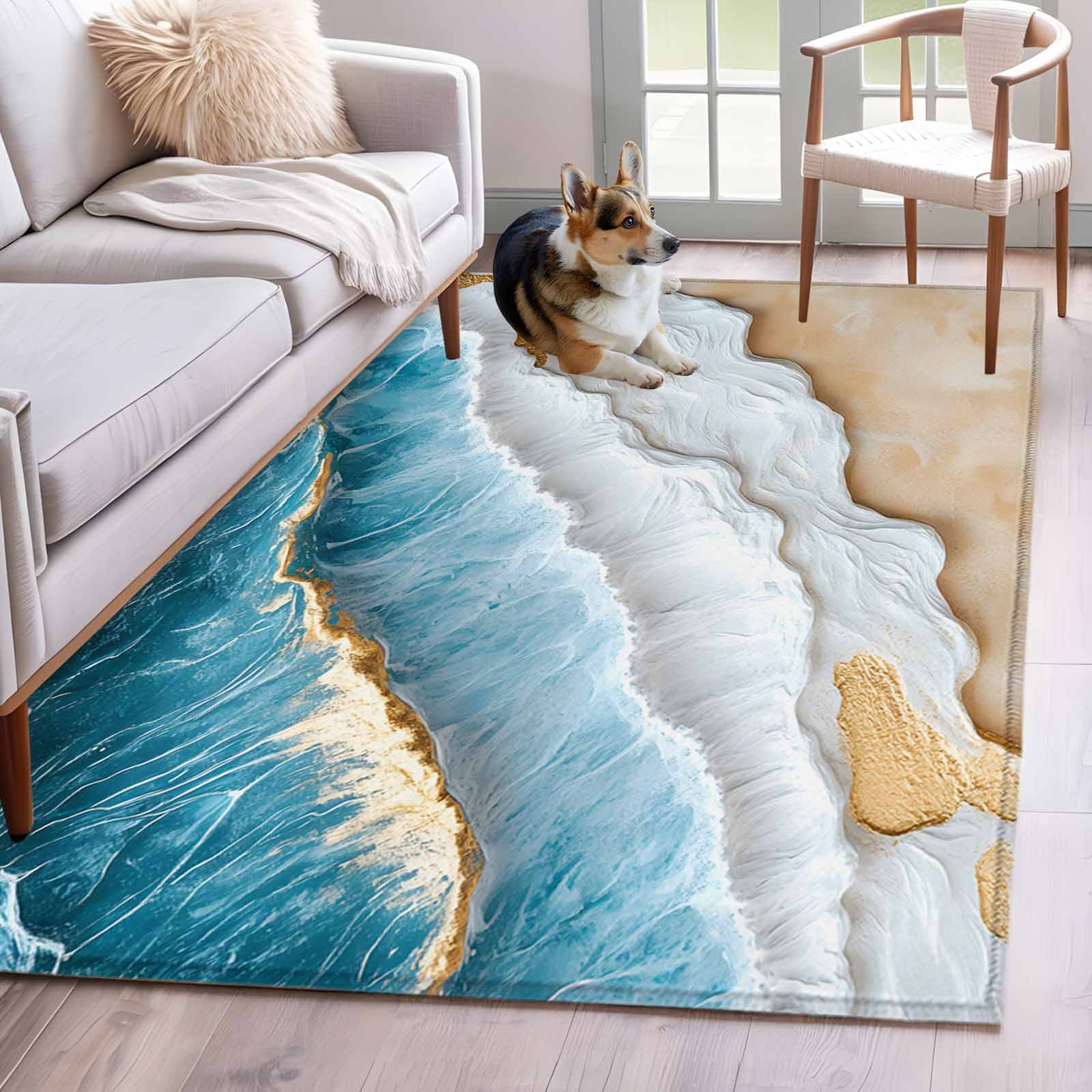 Coastal Beach Area Rug 3x5 FT, Non Slip Entryway Bedside Carpet ...