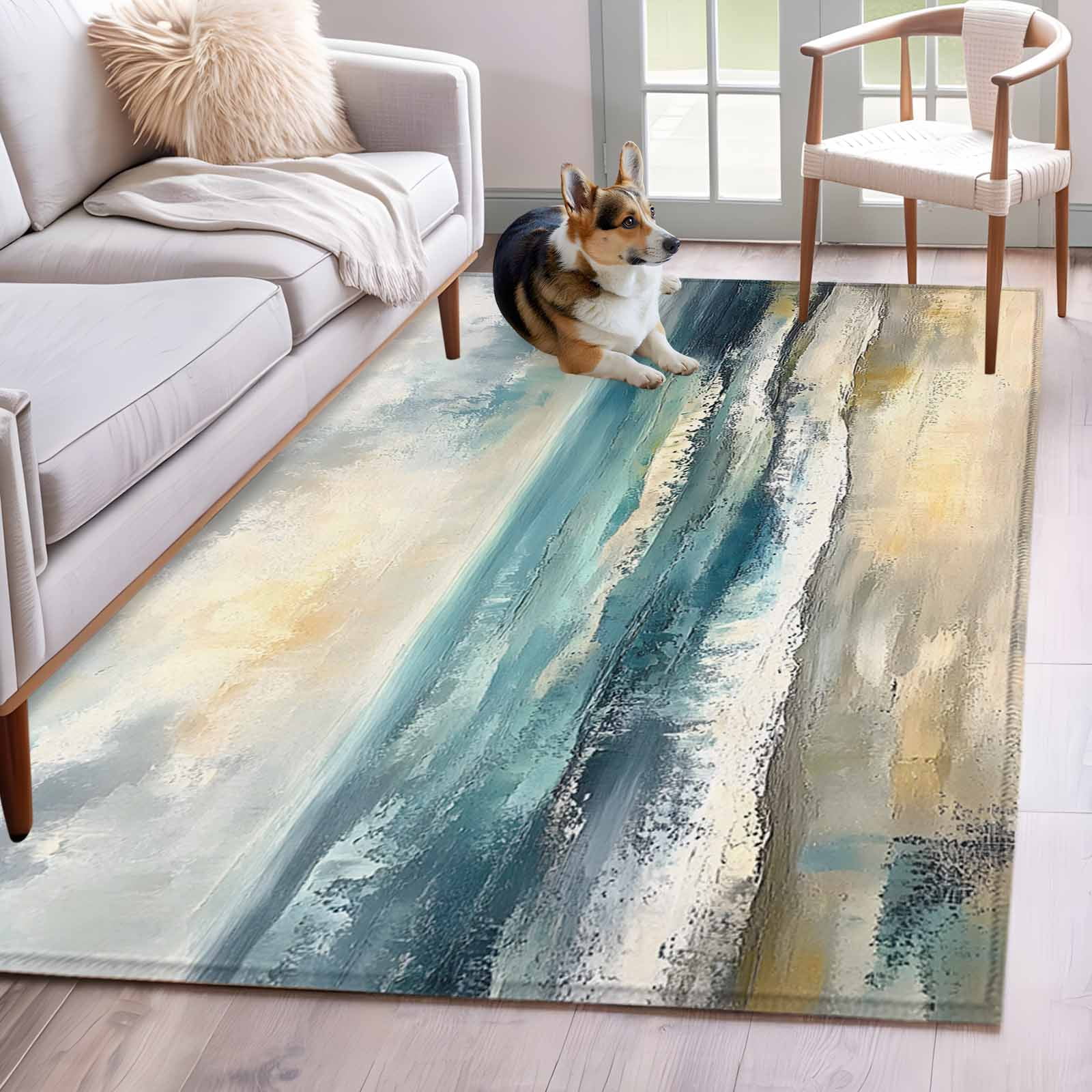 Coastal Beach Area Rug 4x6 FT, Non Slip Kids Room Carpet, Abstract Oil ...