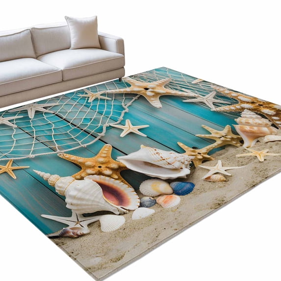 Coastal Beach Area Rugs 3x5ft Starfish Conch Floor Rug Non Slip Low ...