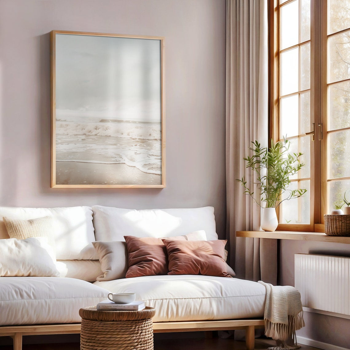 Coastal Beach Art, Ocean Oil Painting Landscape, Neutral Beach Print ...