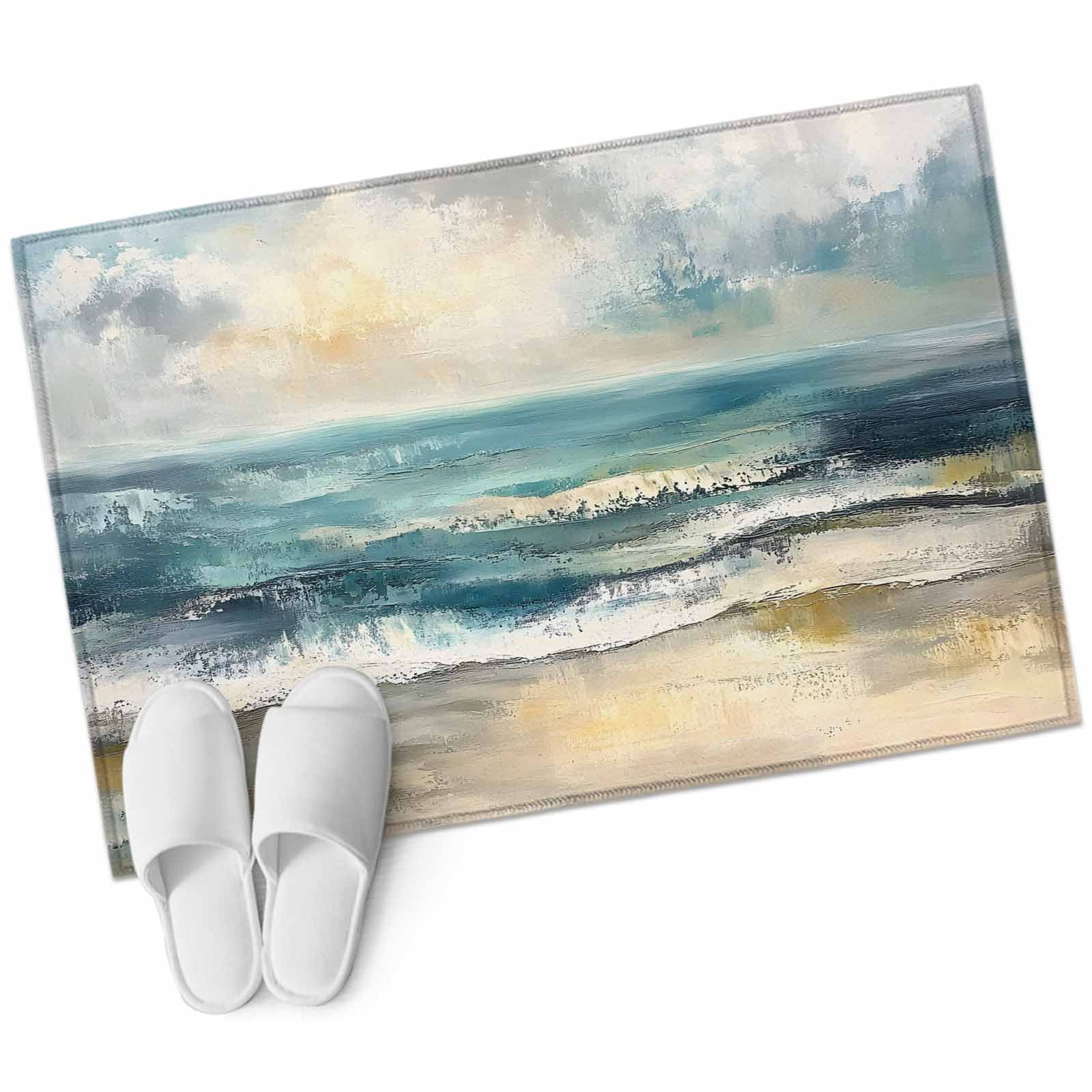 Coastal Beach Bathroom Mat 2x3 FT, Non Slip Small Kitchen Mat, Abstract ...