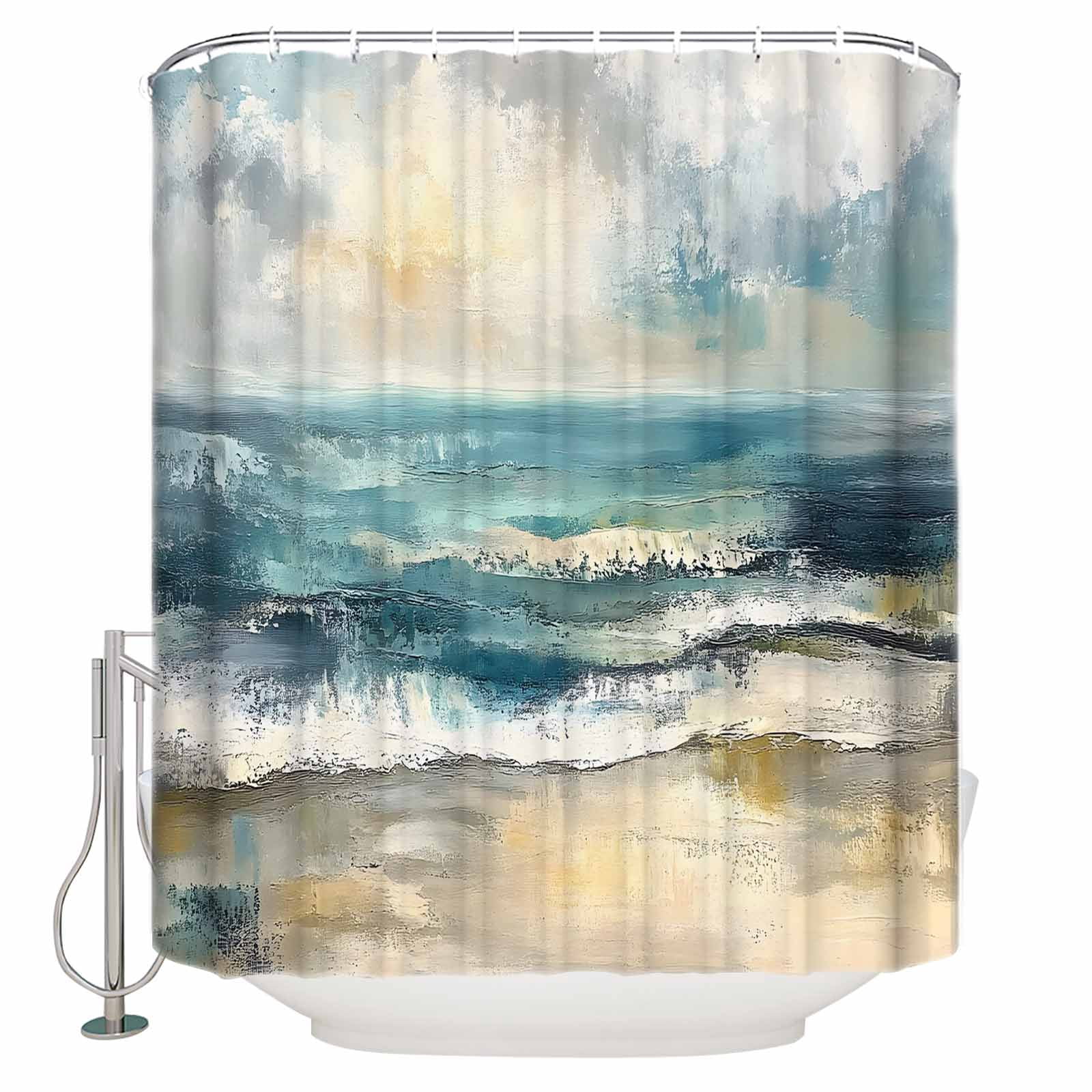 Coastal Beach Bathroom Shower Curtains with 12 Hooks Polyester ...