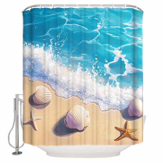 Coastal Beach Bathroom Shower Curtains with 12 Hooks Polyester ...