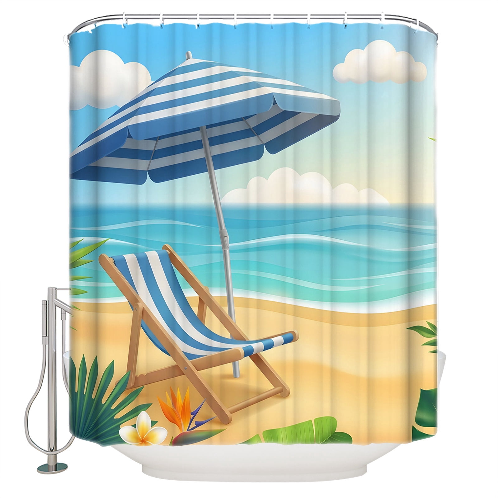 Coastal Beach Bathroom Shower Curtains with 12 Hooks Waterproof Shower ...