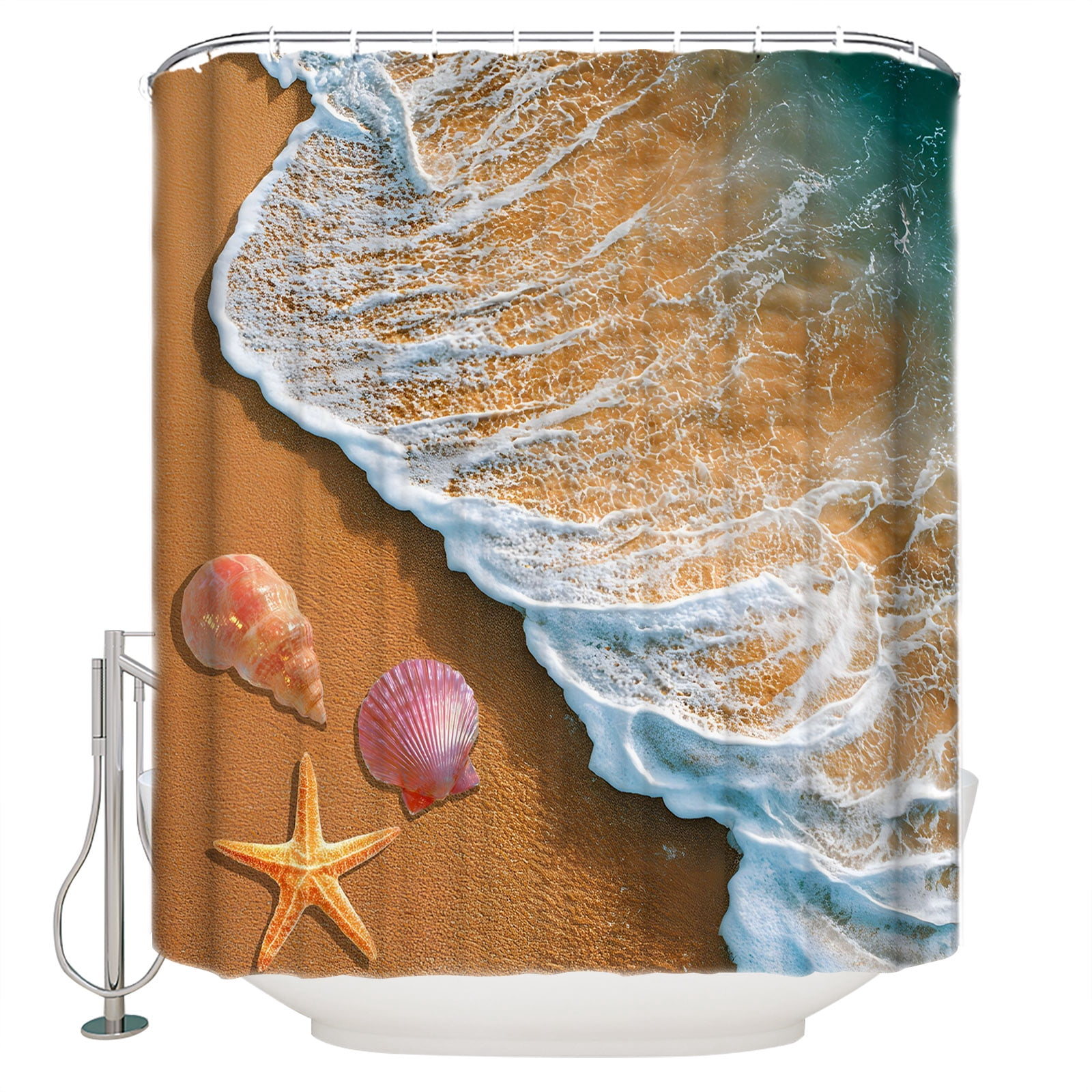 Coastal Beach Bathroom Shower Curtains with 12 Hooks Waterproof Shower ...