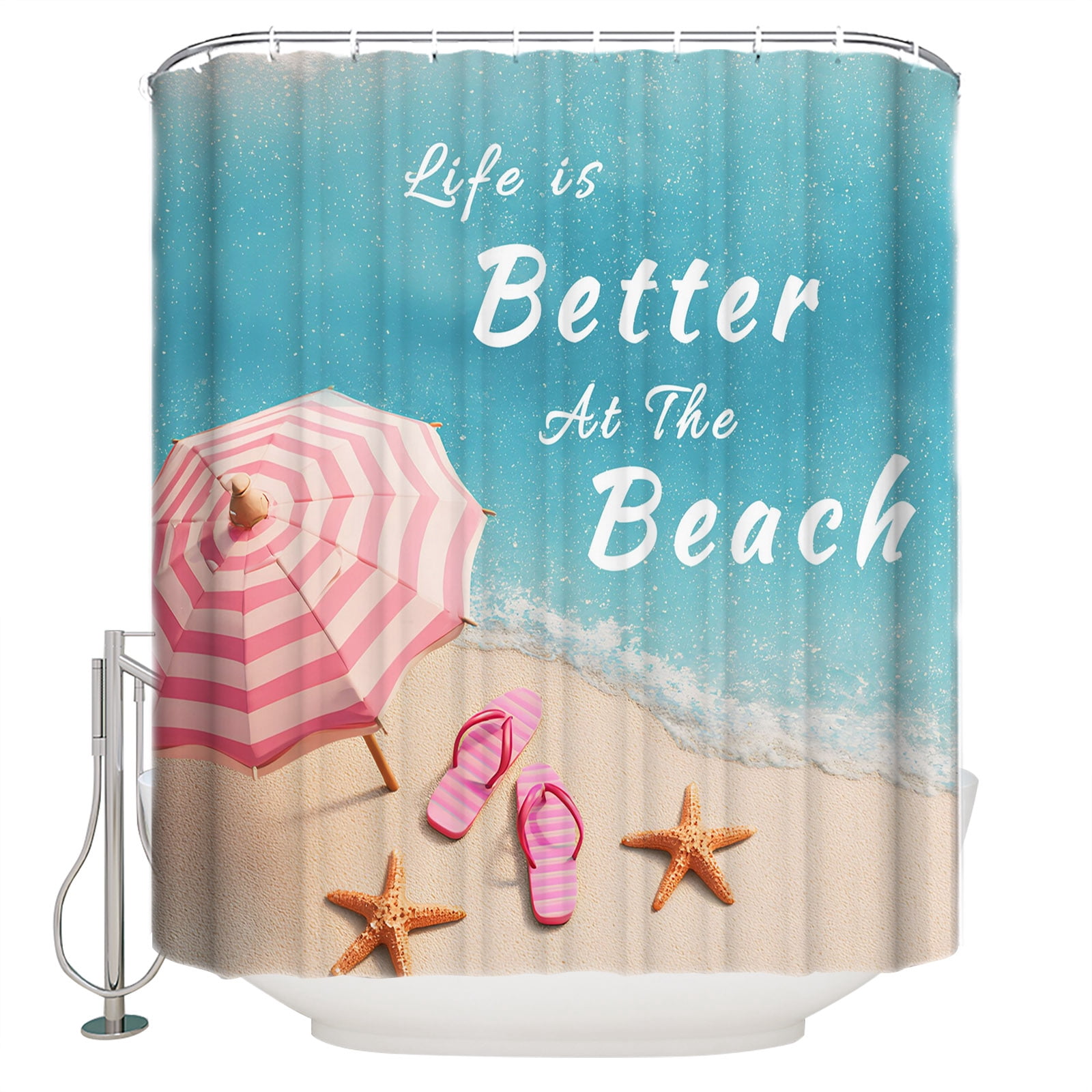 Coastal Beach Bathroom Shower Curtains with 12 Hooks Waterproof Shower ...