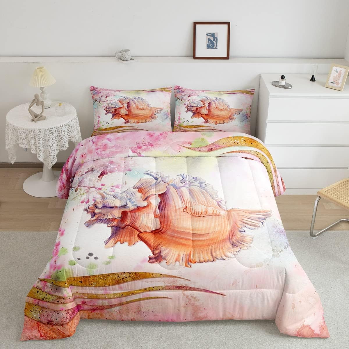 Coastal Beach Bedding Sets Full Size, Girls Cherry Blossoms Floral ...