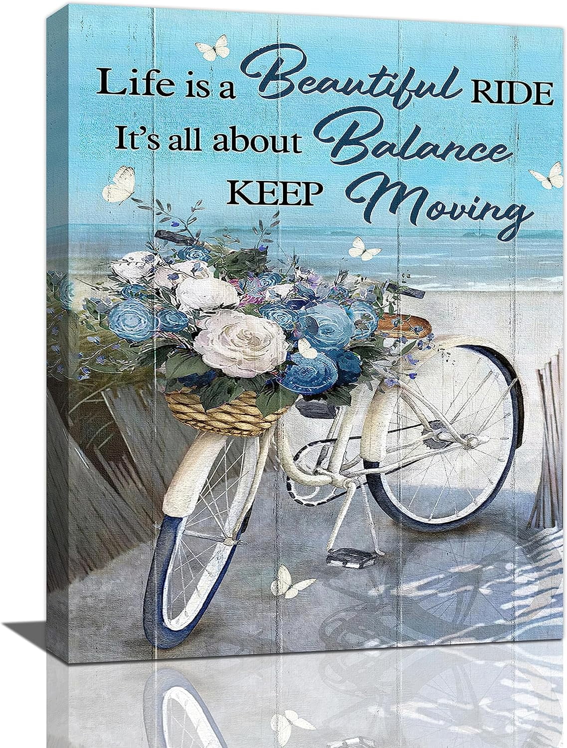 Coastal Beach Bicycle Decor Wall Art Rustic Bike Flower Pictures Beach ...