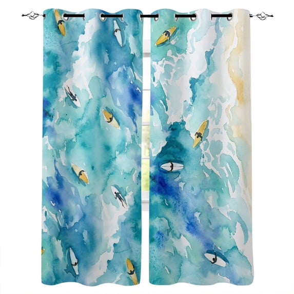 Coastal Beach Blackout Curtains for Bedroom/Living Room, Thermal ...