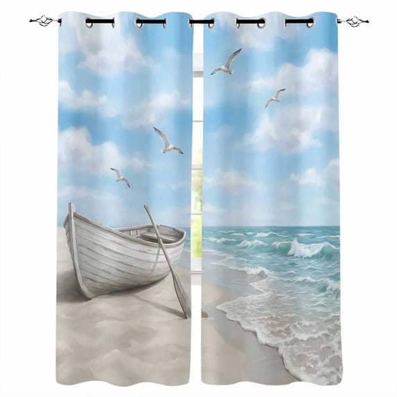 Coastal Beach Blackout Curtains for Bedroom/Living Room, Thermal ...