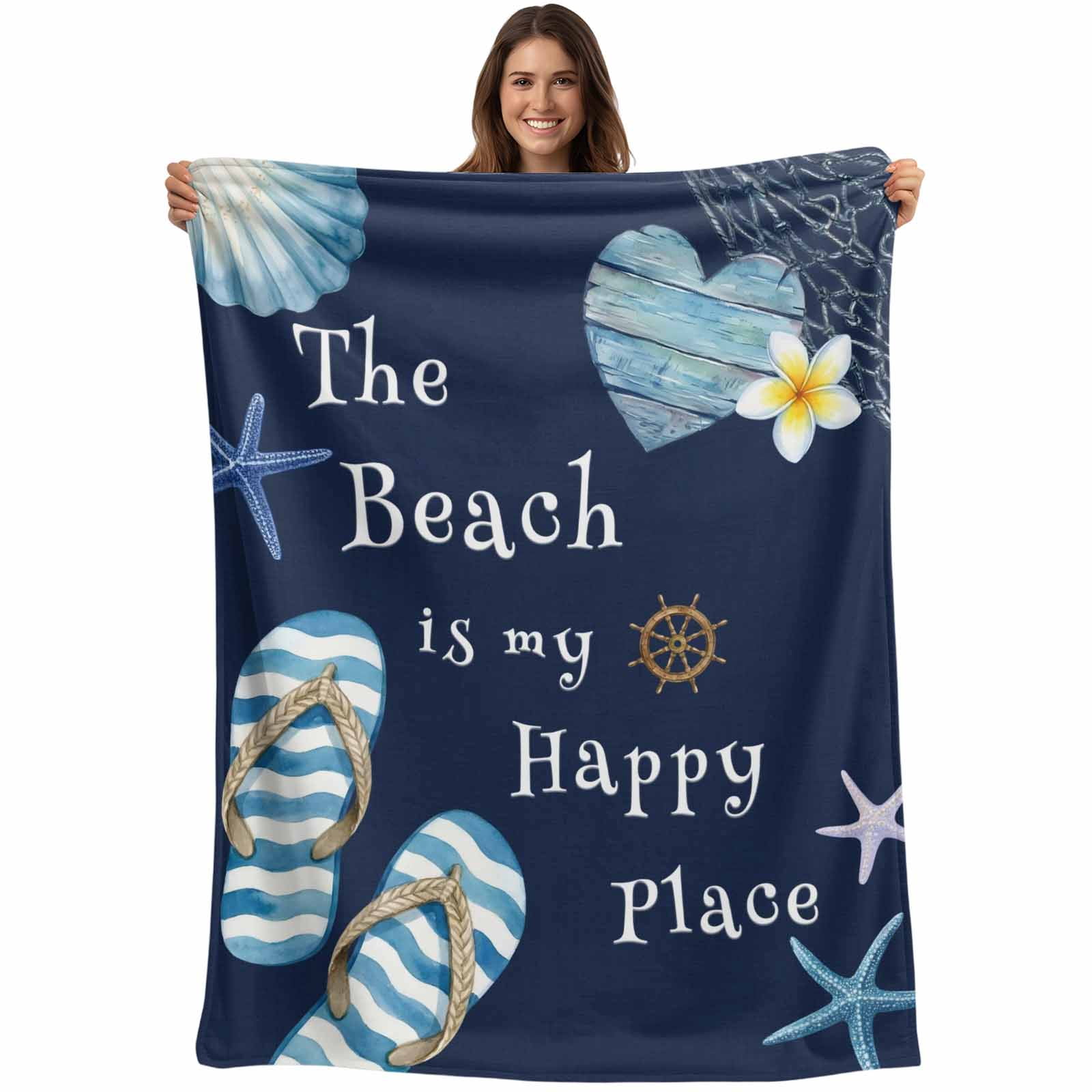 Coastal Beach Blanket Soft Cozy Warm Twin Blanket for Bed, Plush Fuzzy ...