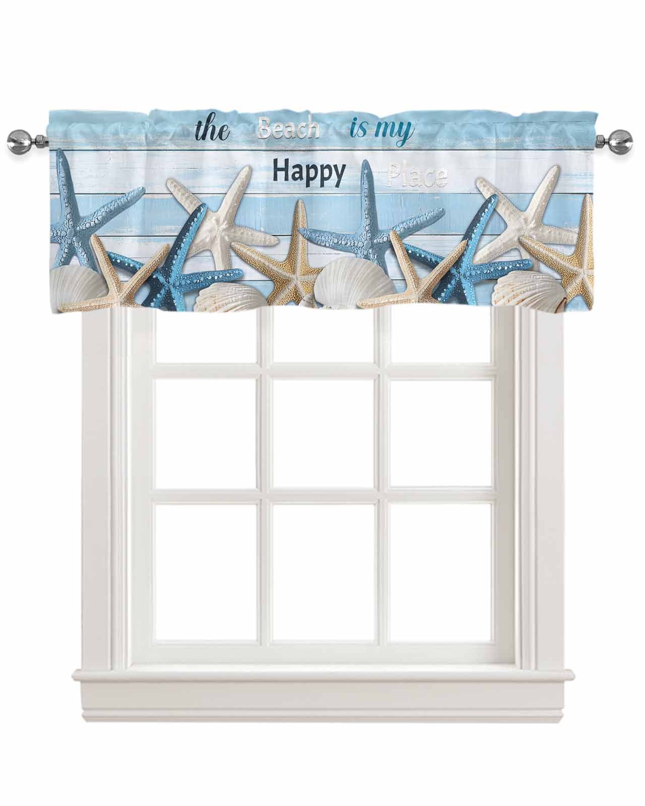 Coastal Beach Blue Kitchen Valances for Windows Farmhouse Linen Window ...