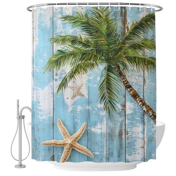 Coastal Beach Blue Shower Curtain Set - 48" x 72" Washable Bathtub ...