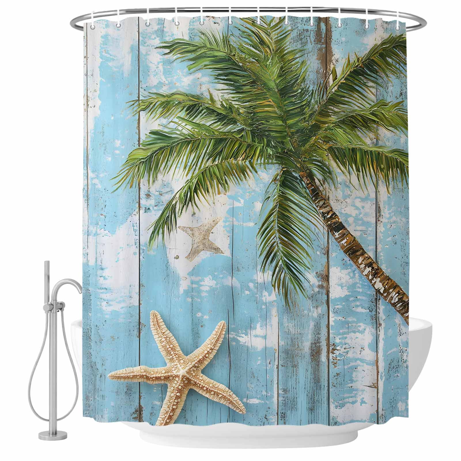 Coastal Beach Blue Shower Curtain - Water Repellent Fabric Shower ...