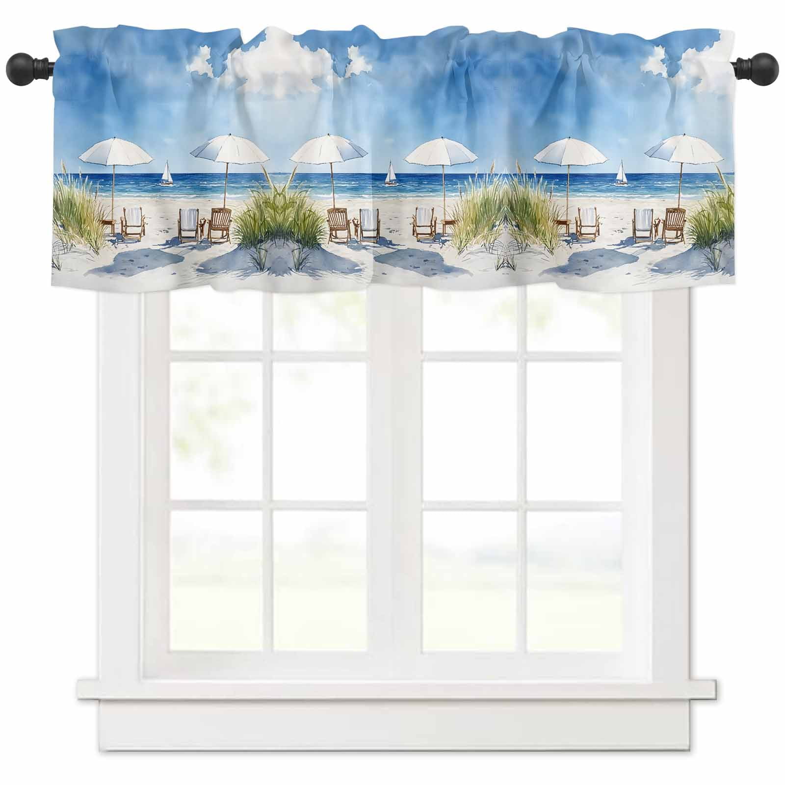 Coastal Beach Blue Valances for Windows Farmhouse Kitchen Curtains ...