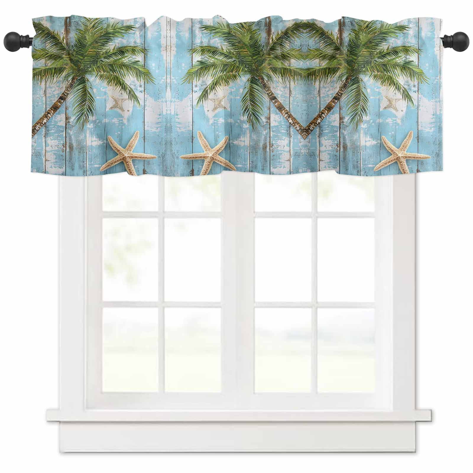 Coastal Beach Blue Valances for Windows Farmhouse Kitchen Curtains ...
