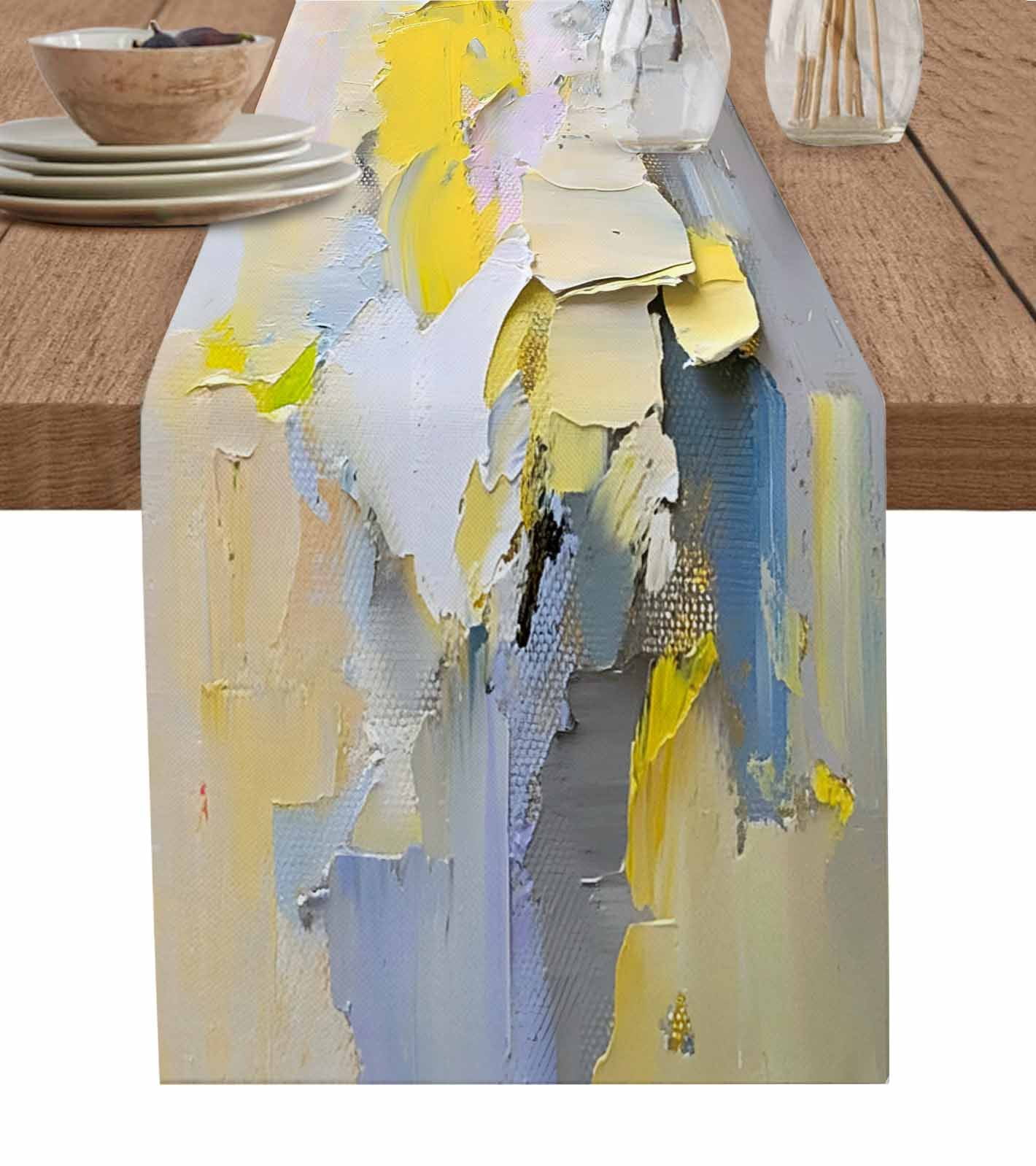 Coastal Beach Burlap Cotton Table Runner 14x72 Inches Long, Abstract ...