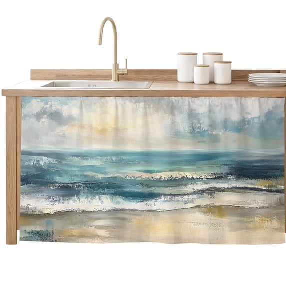 Coastal Beach Cabinet Curtains 28"W x 51"L, Dustproof Sink Skirt ...