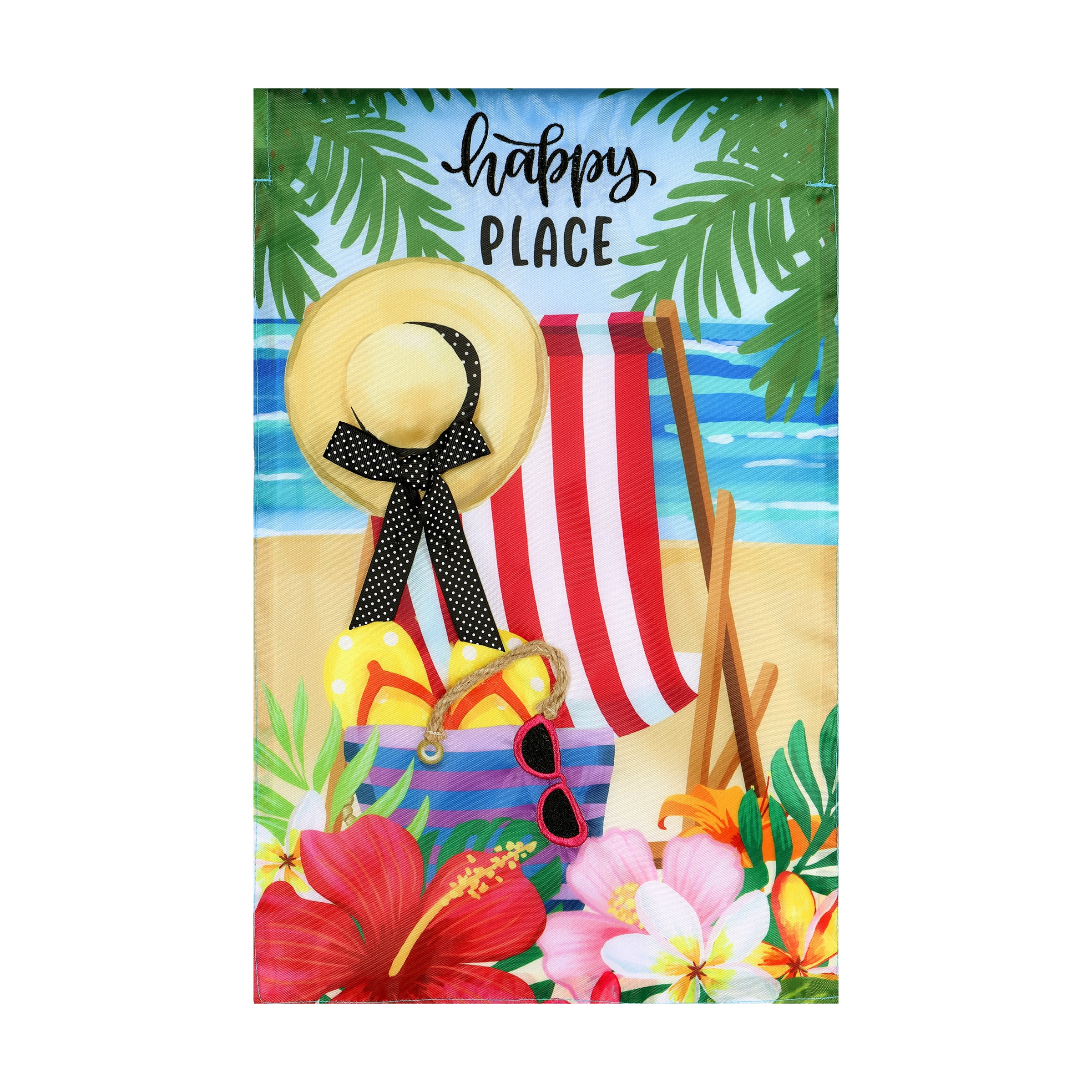 Coastal Beach Chair Happy Place Yard Flag 11.5in x 18in - Walmart.com