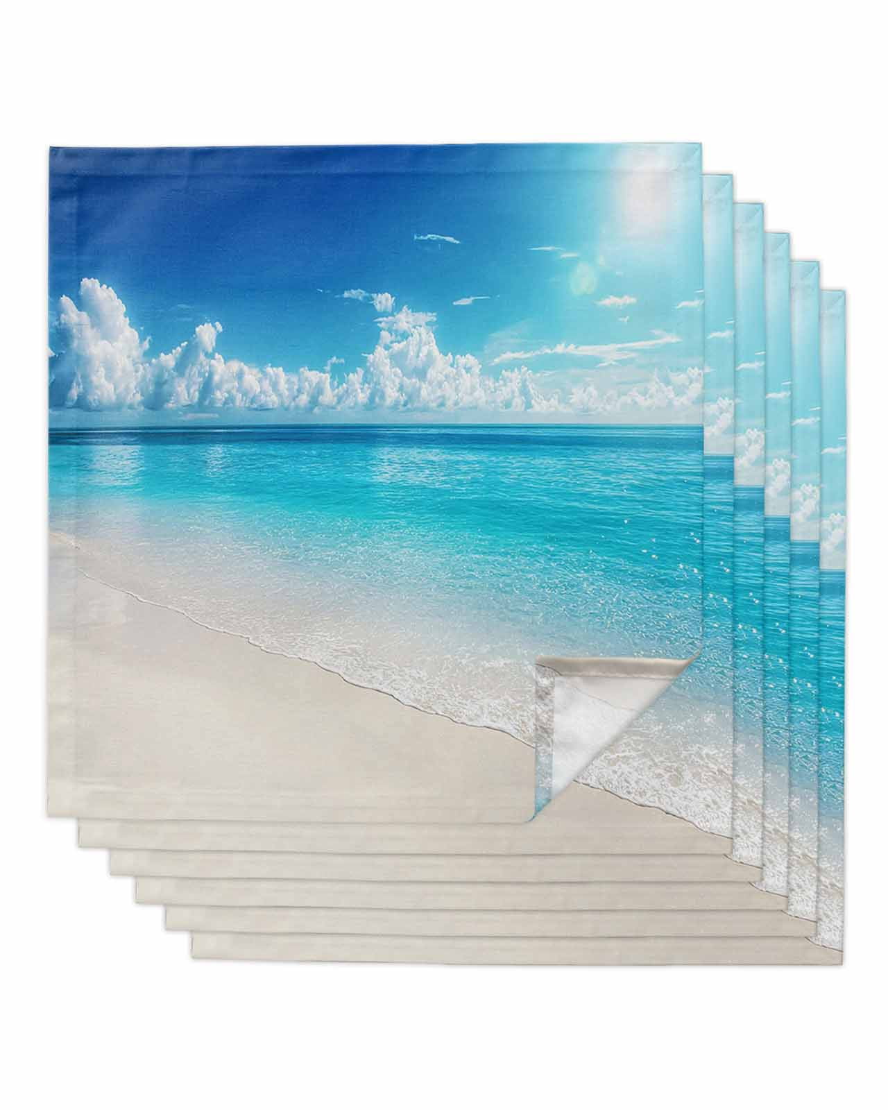 Coastal Beach Cloth Napkins Set of 6 Reusable Dinner Napkins, Modern ...