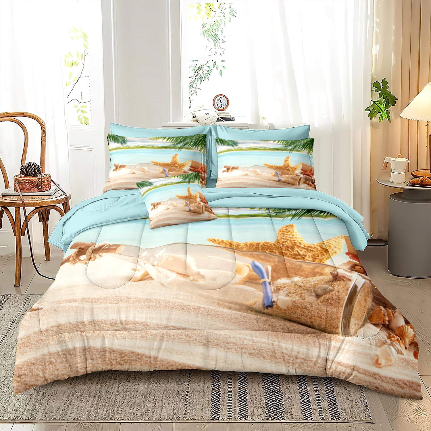 Coastal Beach Comforter Set Queen Size 8 Pieces Bed in a Bag Tropical ...