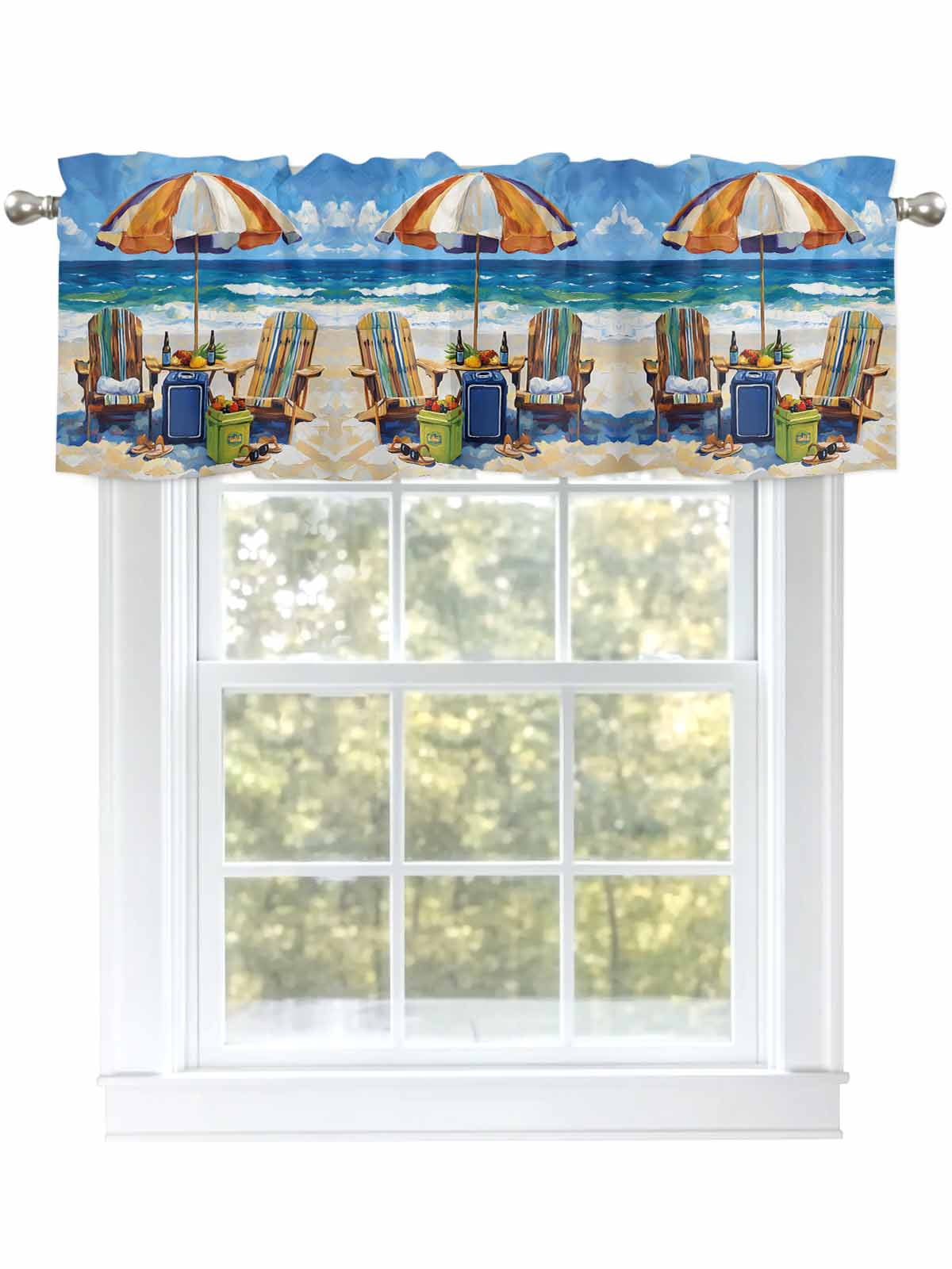 Coastal Beach Curtain Valances for Windows, Summer Ocean Sea Wave Oil ...