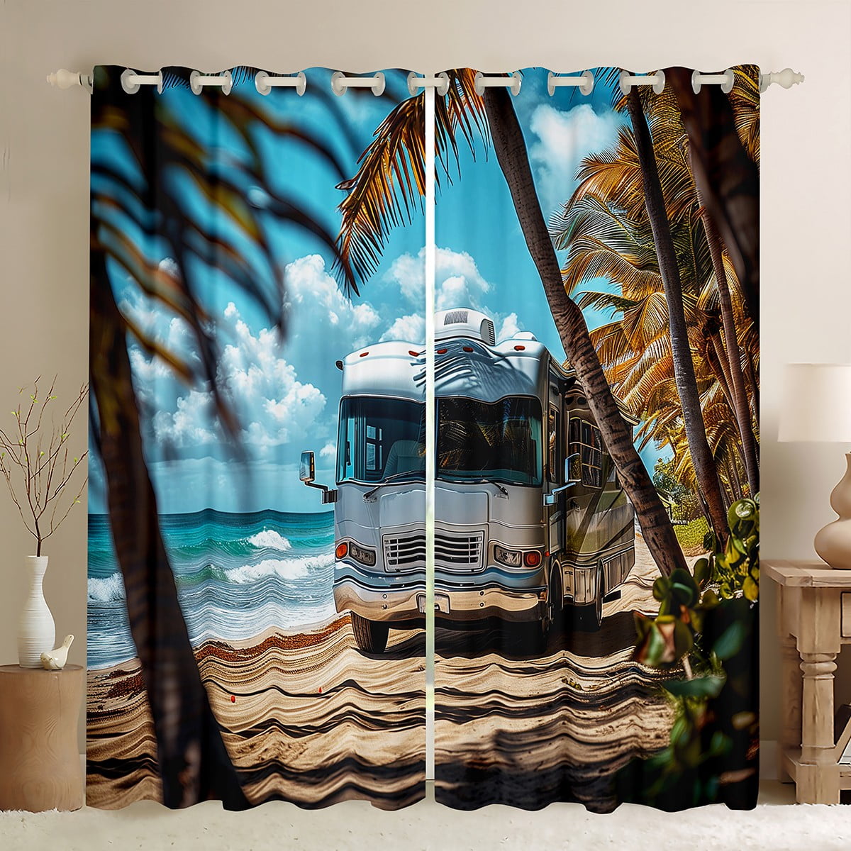 Coastal Beach Curtains,Hawaiian Tropical Palm Tree Curtains Adults ...
