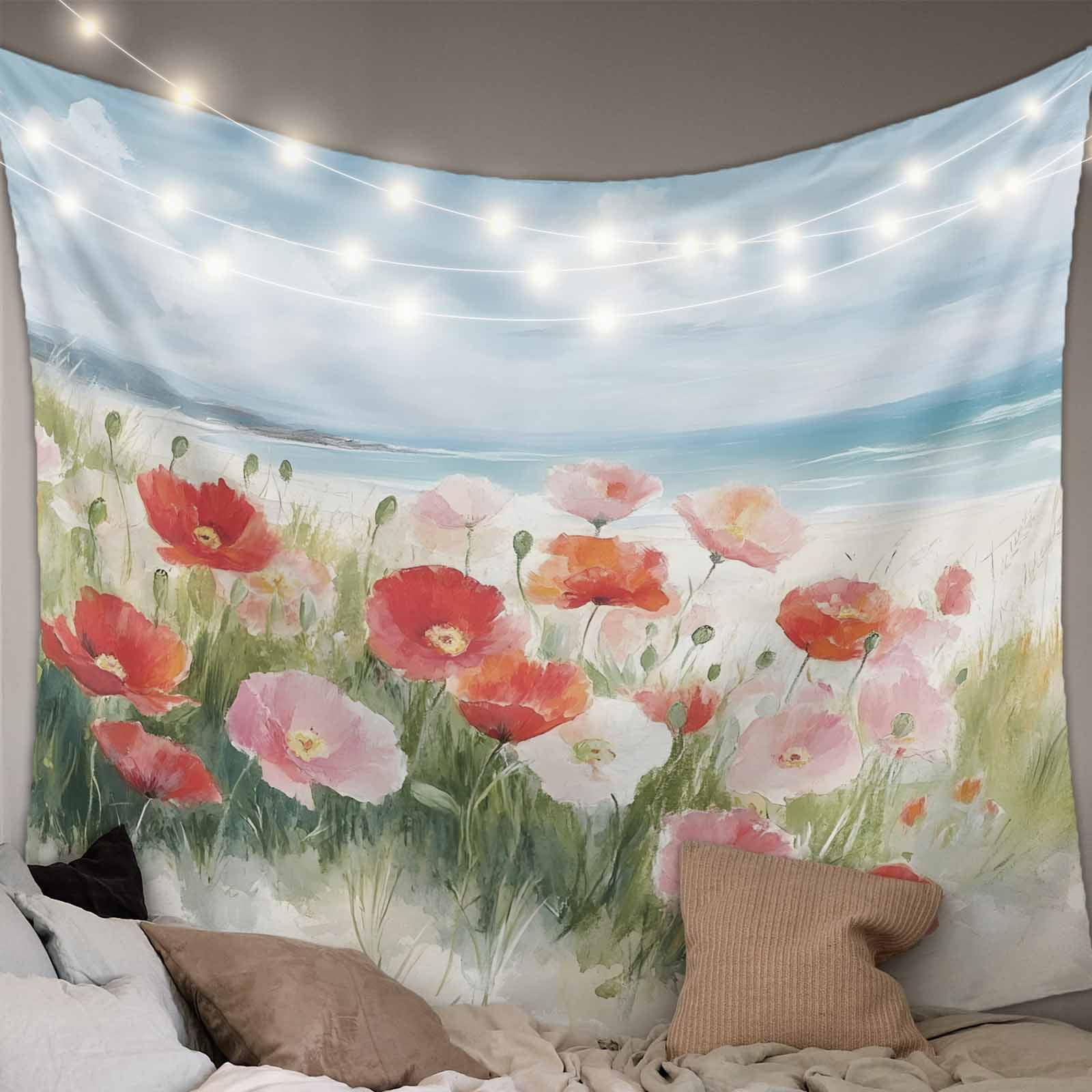 Coastal Beach Floral Small Tapestry for Bedroom Wall Hanging Tapestry ...