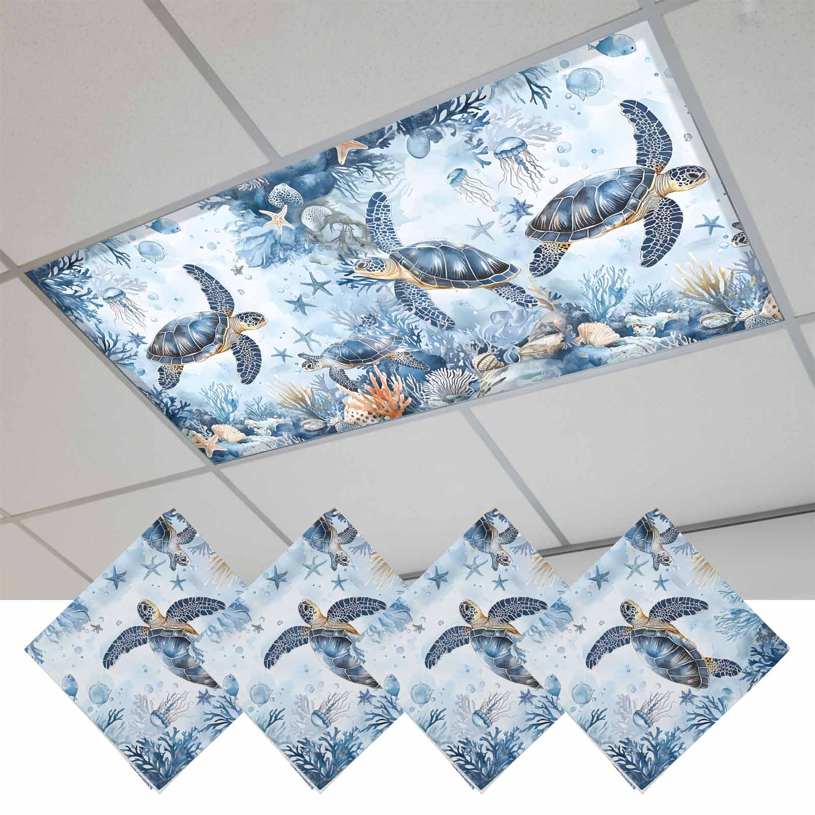 Coastal Beach Fluorescent Light Covers, Sea Turtle Nautical Coral ...