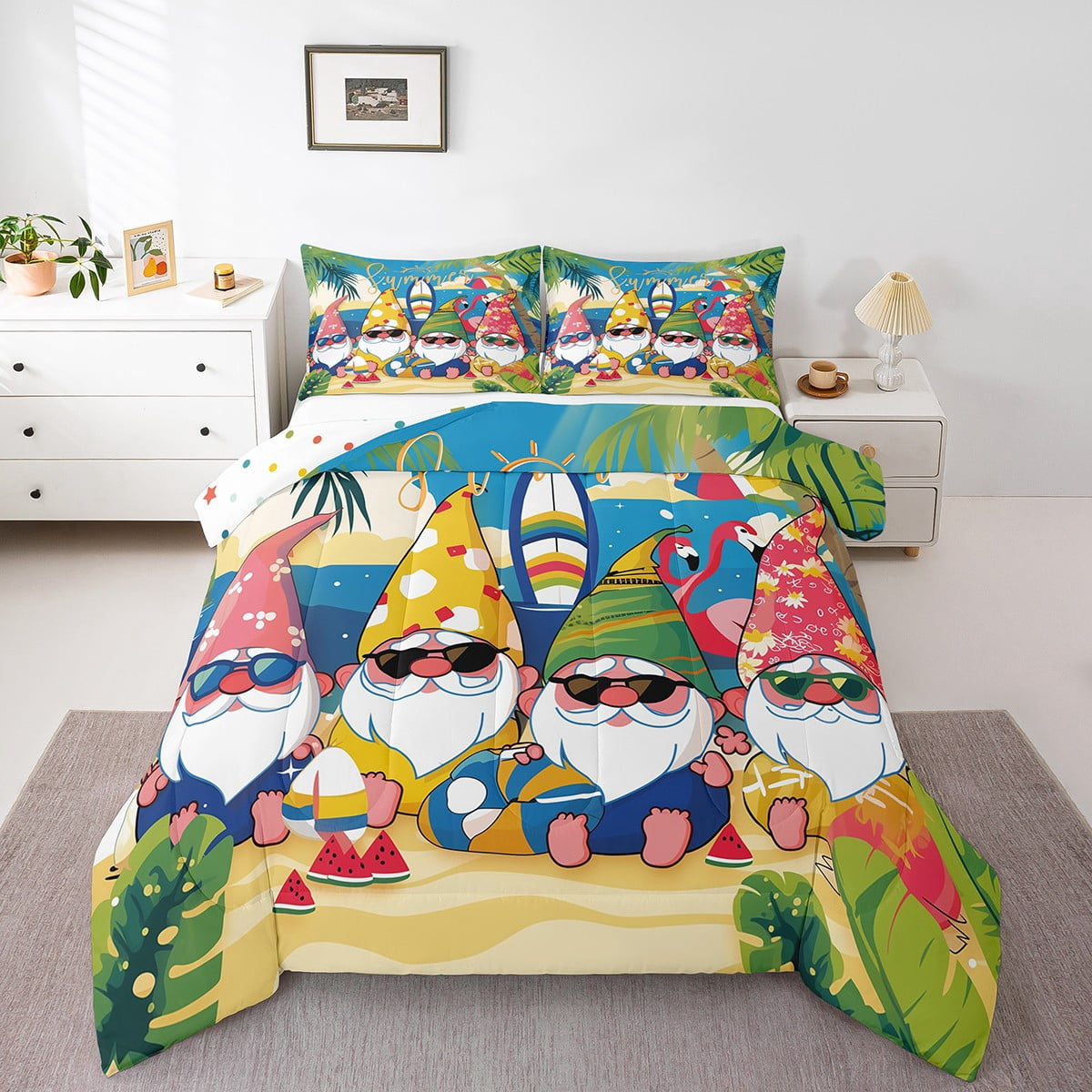 Coastal Beach Gnome Twin Bedding Set,Ocean Surf Theme Gnomes Comforter ...