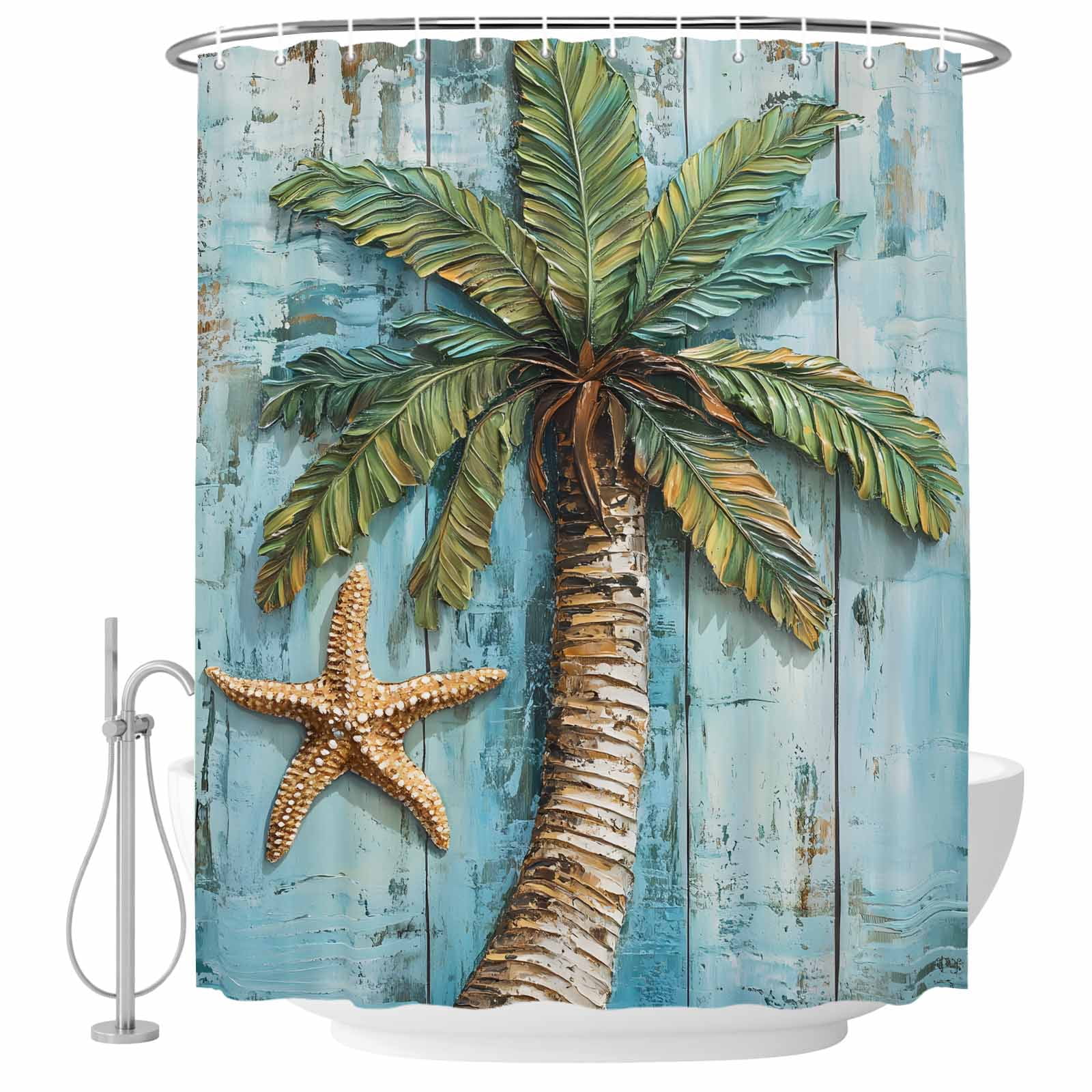 Coastal Beach Green Tree Shower Curtain Set - Long 72" x 84" Washable ...