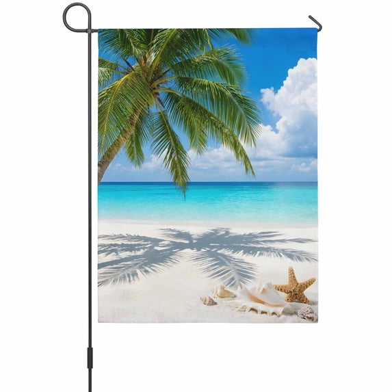 Coastal Beach House Flags For Outdoor, Starfish Palm Tree Sky Tropical ...